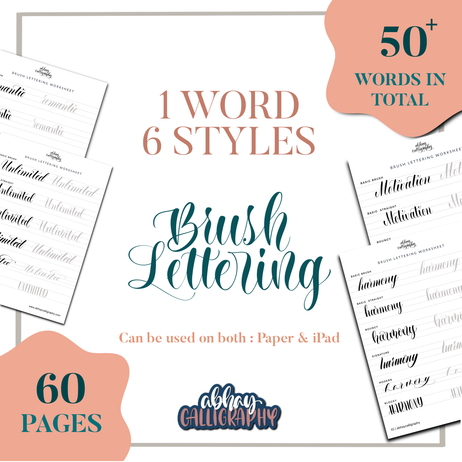 1 Word 6 Styles Brush Calligraphy Workbook | Abhay Calligraphy ...